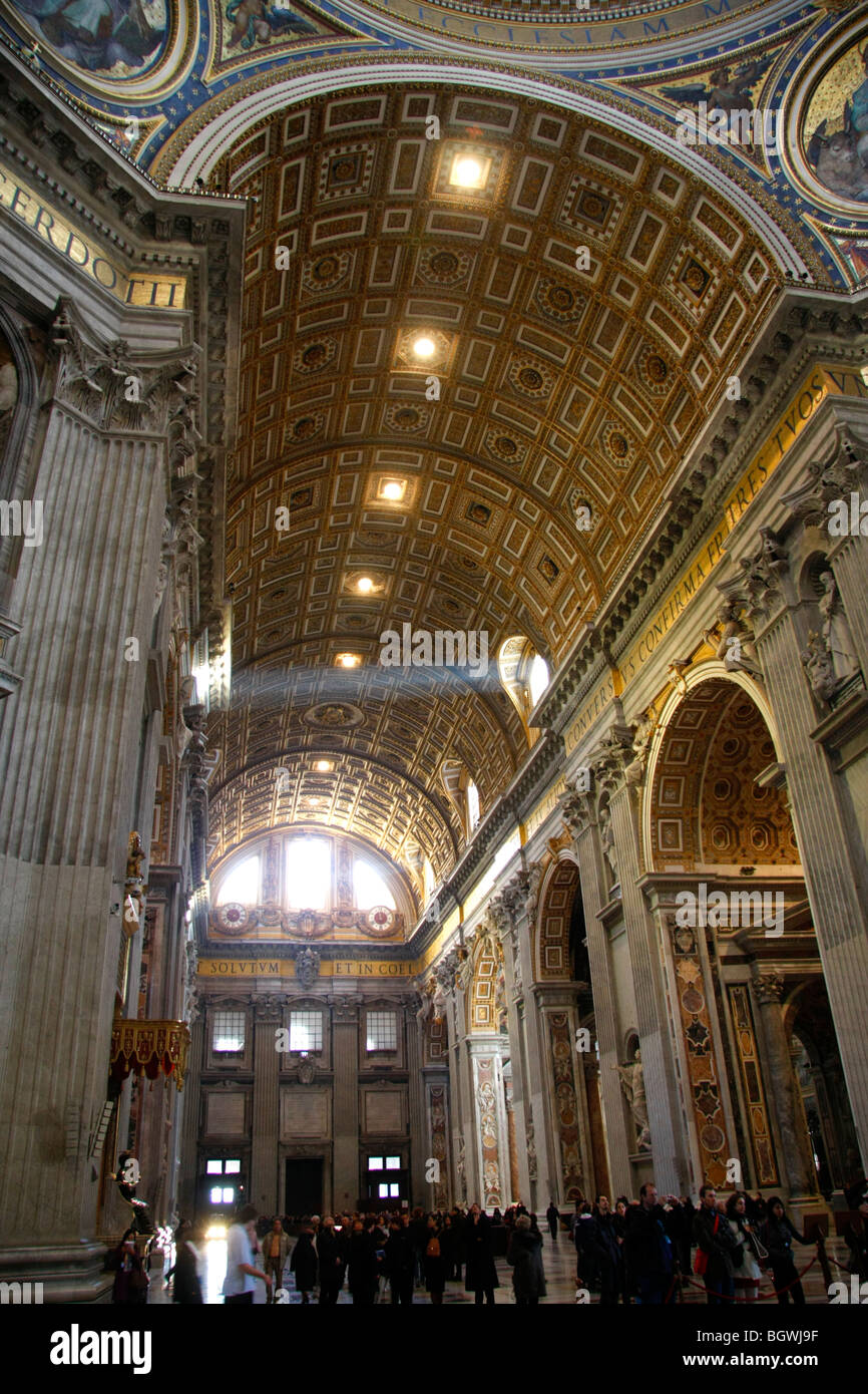 Looking up at the magnificent ceiling of the St Peter's Basilica ...