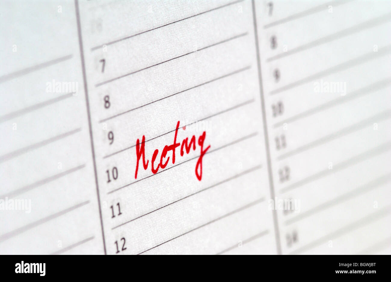 Meeting - entry to the calendar Stock Photo - Alamy