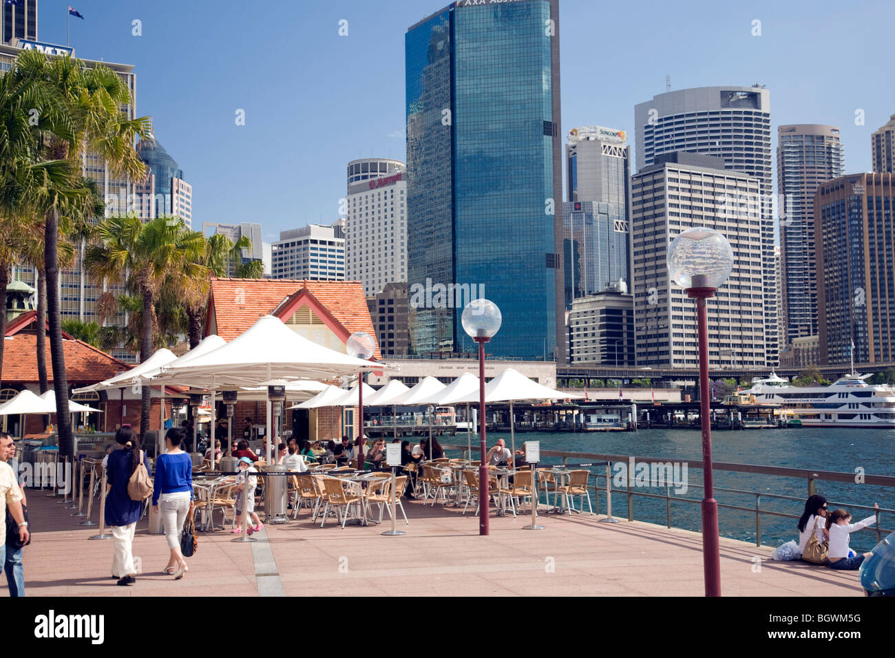 East circular quay and Sydney harbour with high rise office buildings ...
