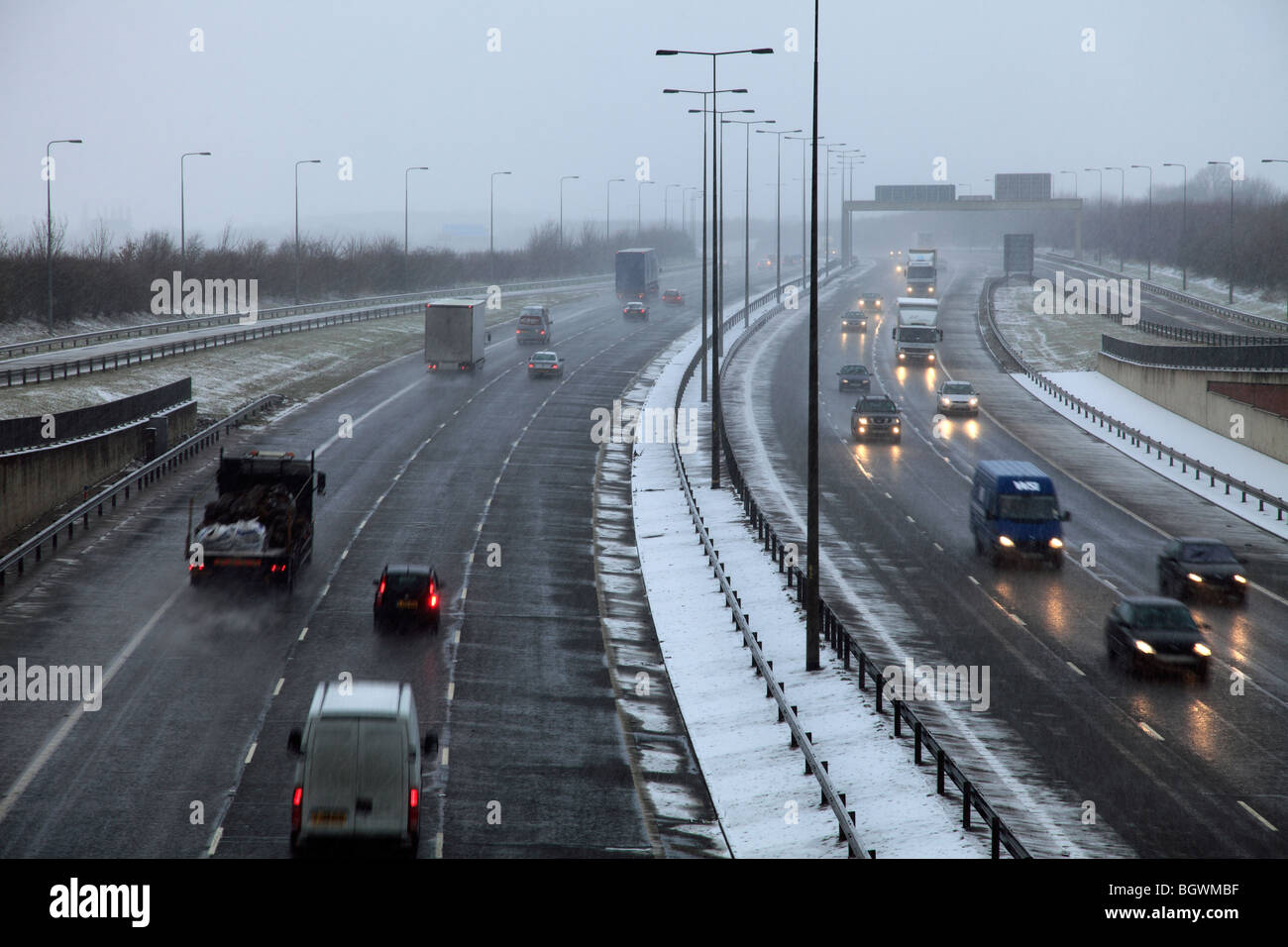 Cars HGV Lorries Traffic Driving in Bad Weather A1M Motorway ...