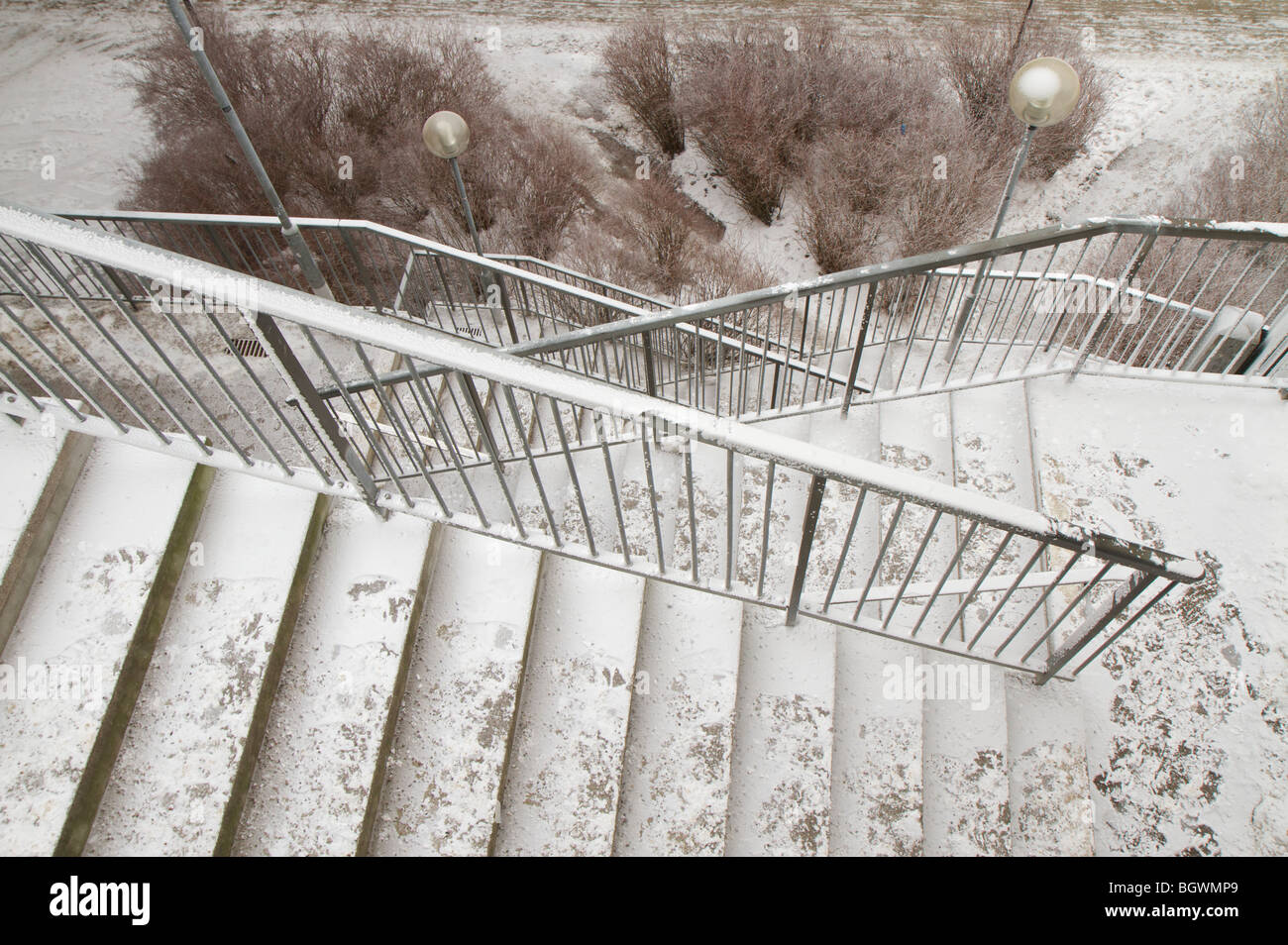 Zigzagging steps covered in snow Stock Photo - Alamy