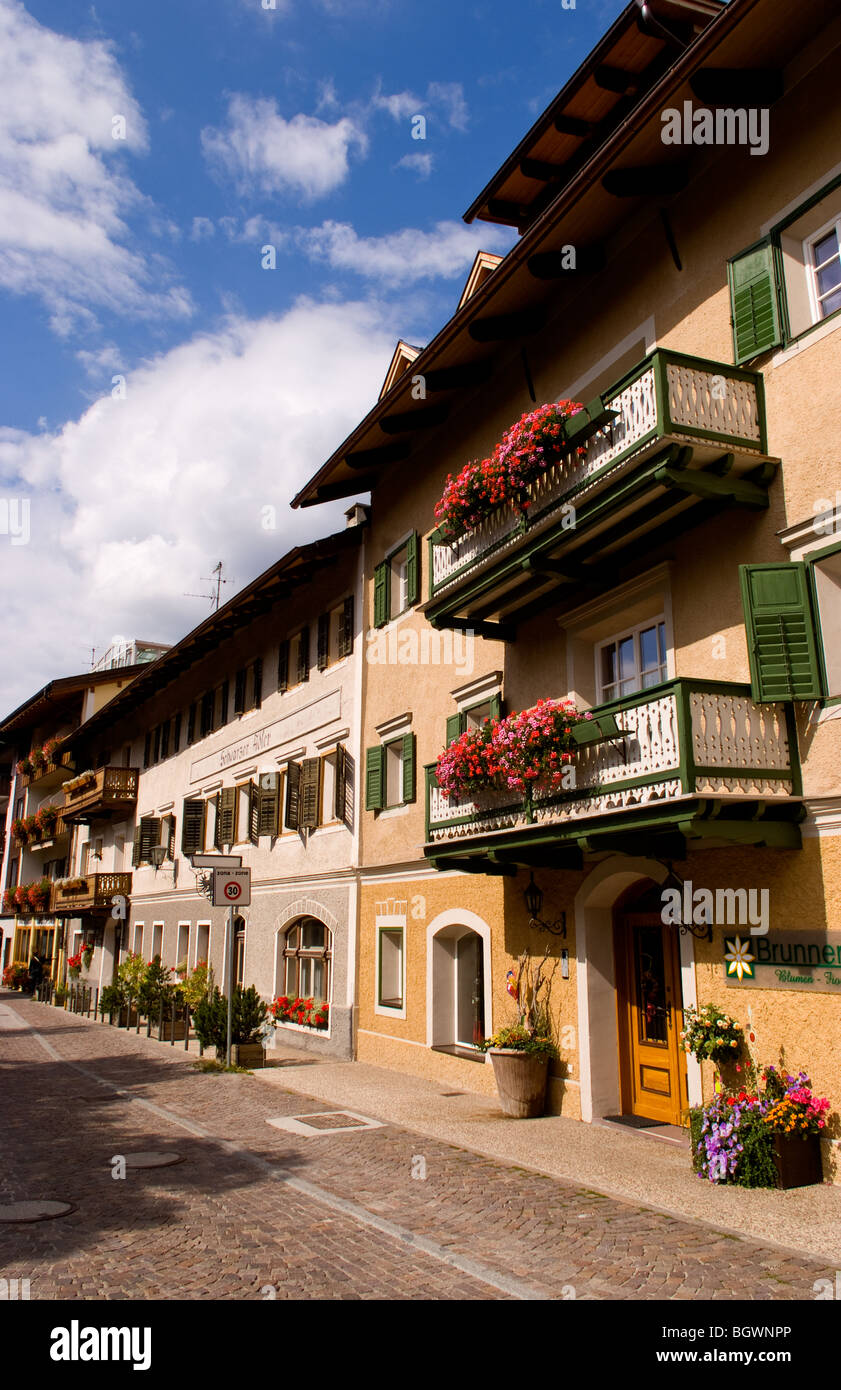 Beautiful village of Dobbiaco in the Italian Dolomites mountains Alpine ...