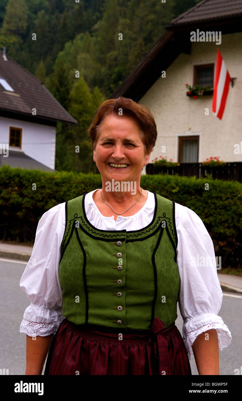 Woman in traditional clothing in Ramingstein Austria village in the ...