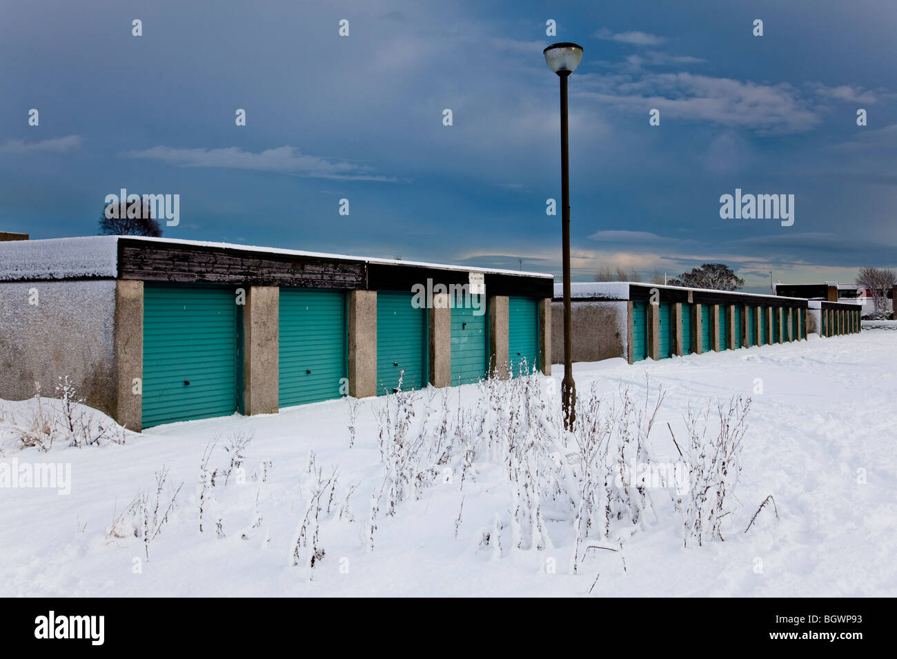 Urban snowy garage block Stock Photo - Alamy