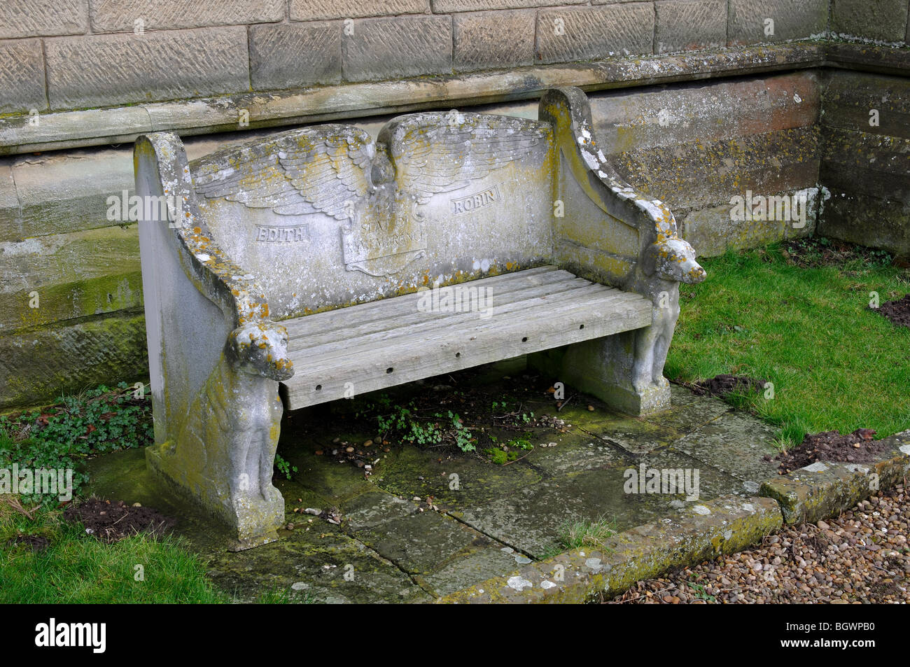 Commemorative bench in Sherbourne churchyard, Warwickshire, England, UK ...