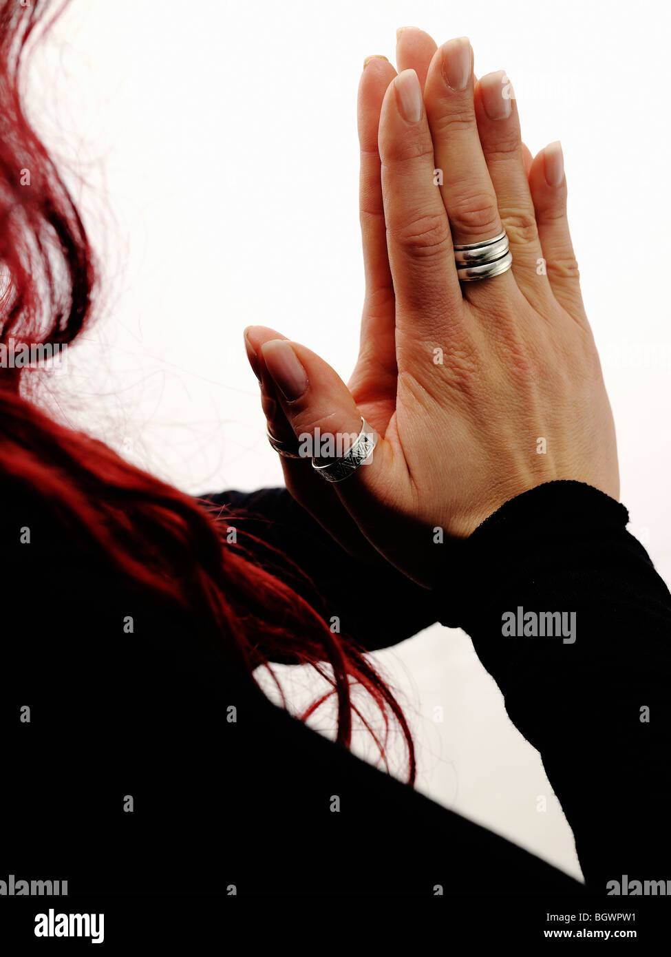 yoga pose hands together Stock Photo - Alamy