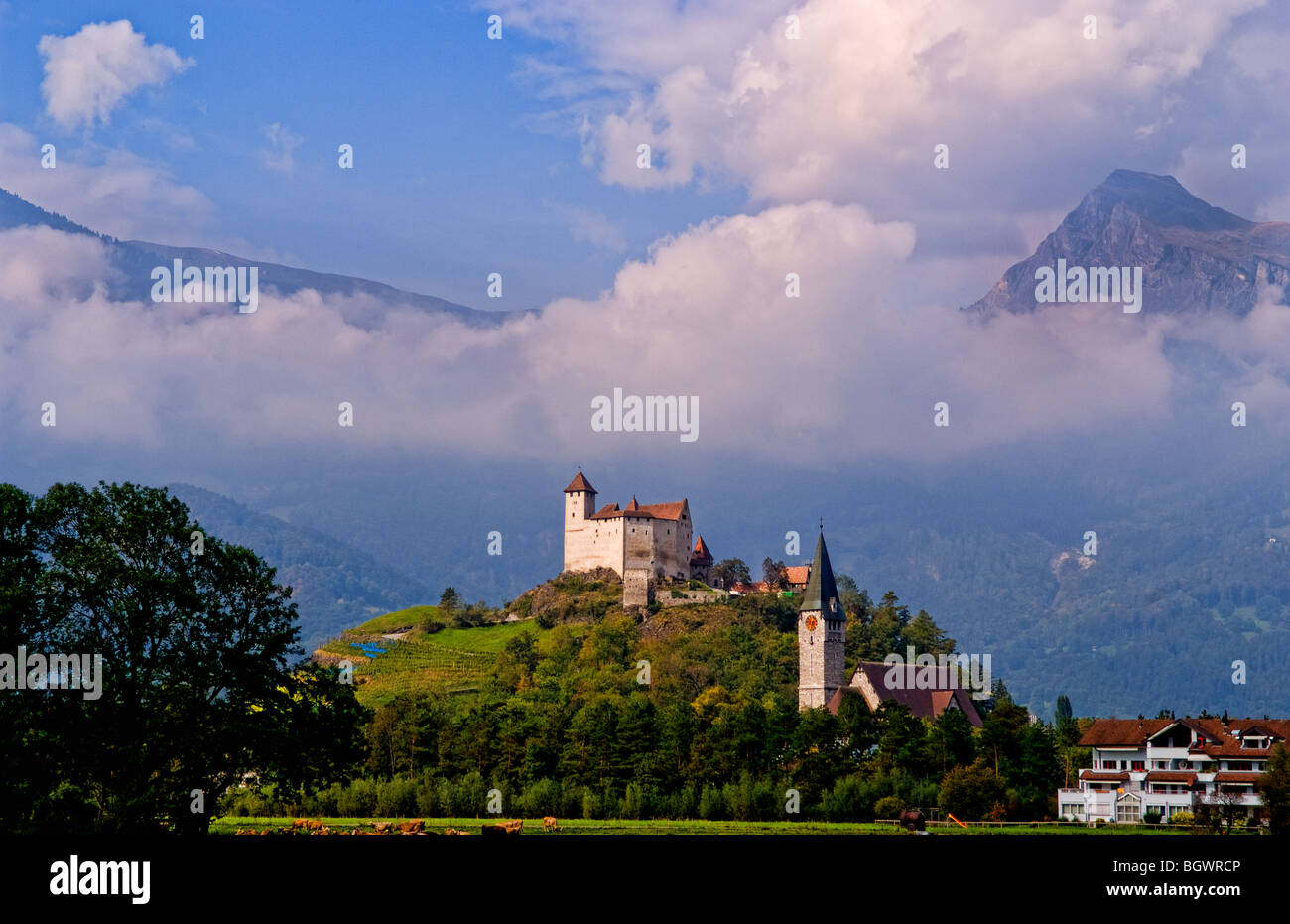 Gutenberg Castle on top of mountain in small remote country of ...