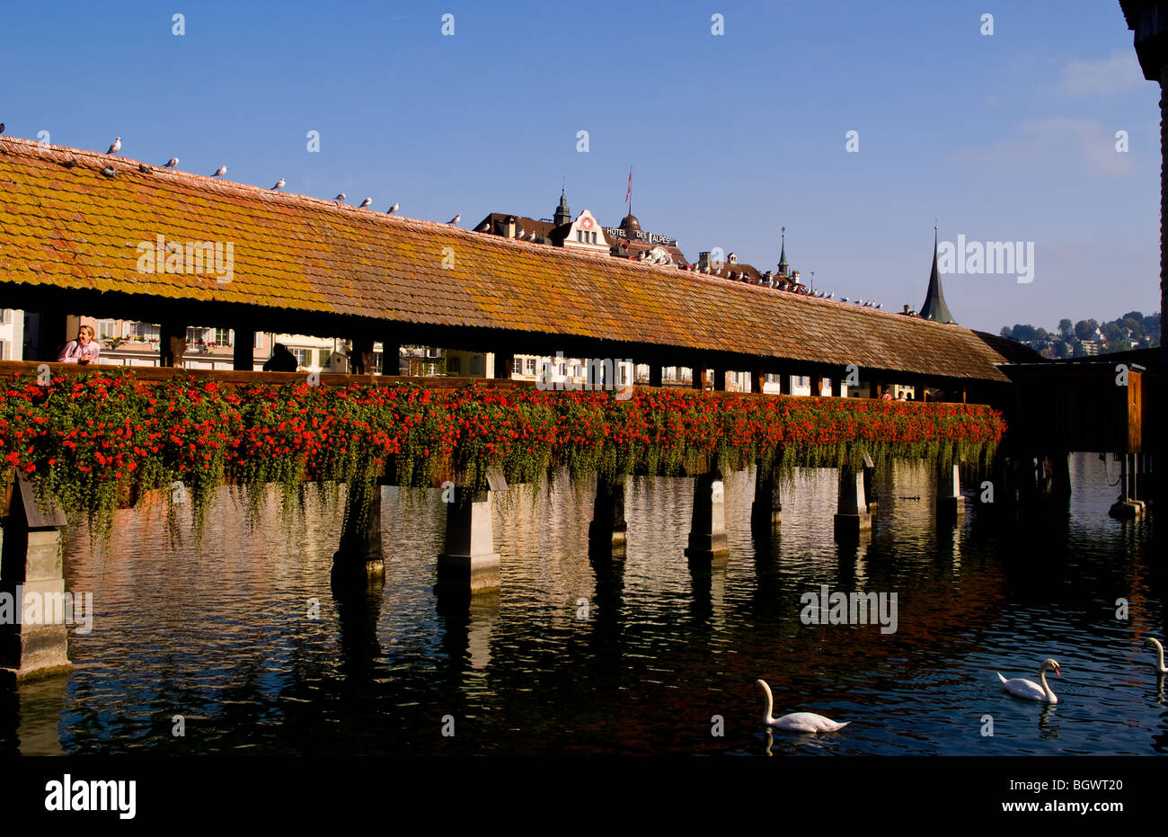 Famous Kapelbrucke Bridge called Chapel Bridge at lake in Lucerne ...