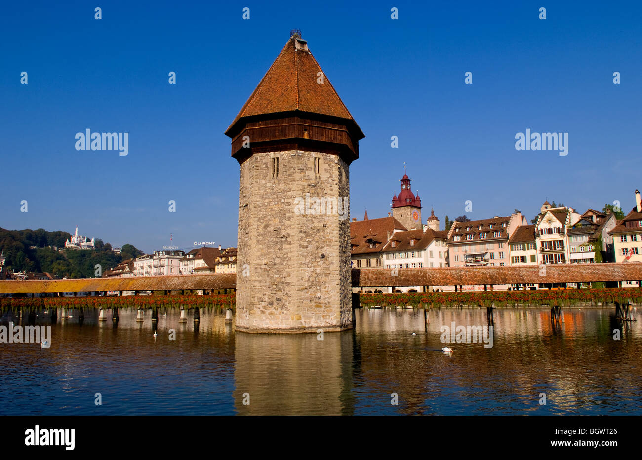 Famous Kapelbrucke Bridge called Chapel Bridge at lake in Lucerne ...