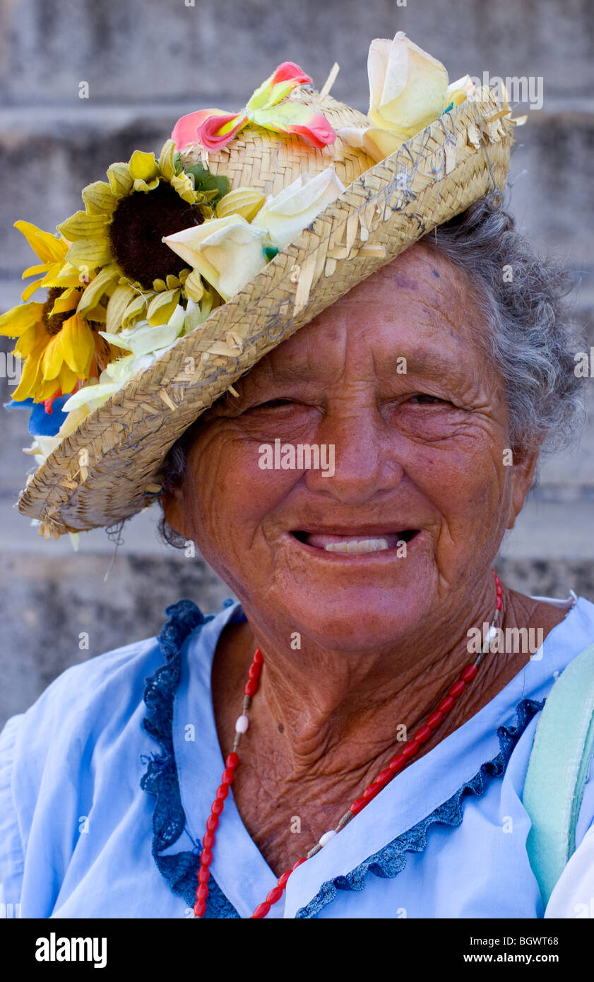 Old woman smiling portrait in downtown central Havana Cuba Stock Photo ...