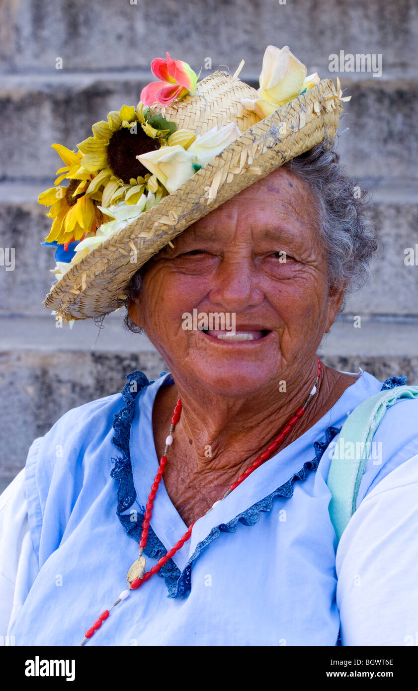 Old woman smiling portrait in downtown central Havana Cuba Stock Photo ...