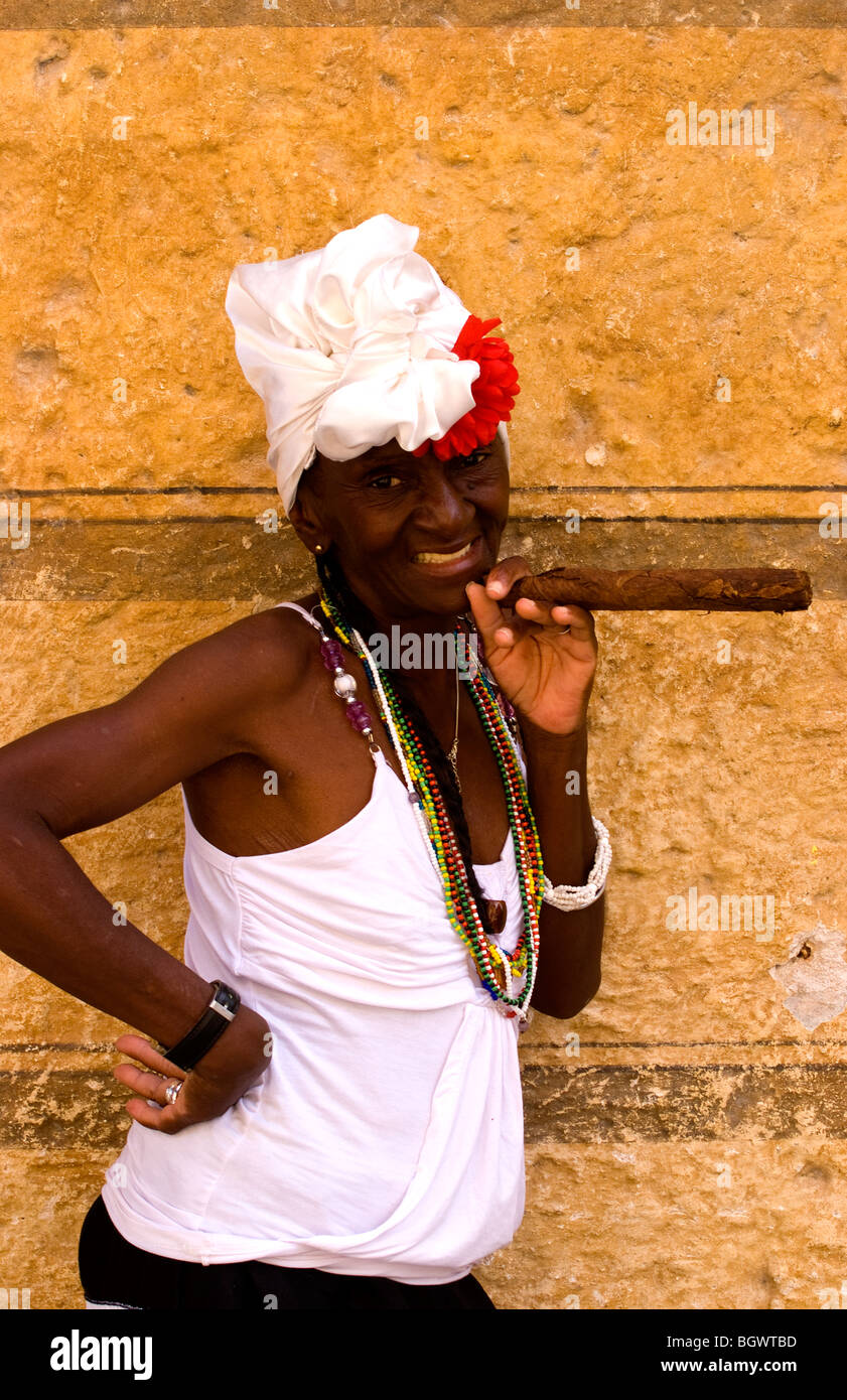Portrait of local colorful woman with big cigar in Havana Cuba Stock ...