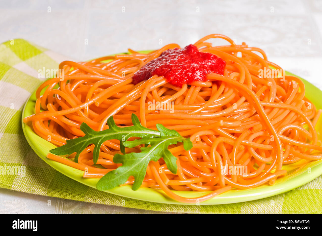 red spaghetti with tomato sauce Stock Photo - Alamy