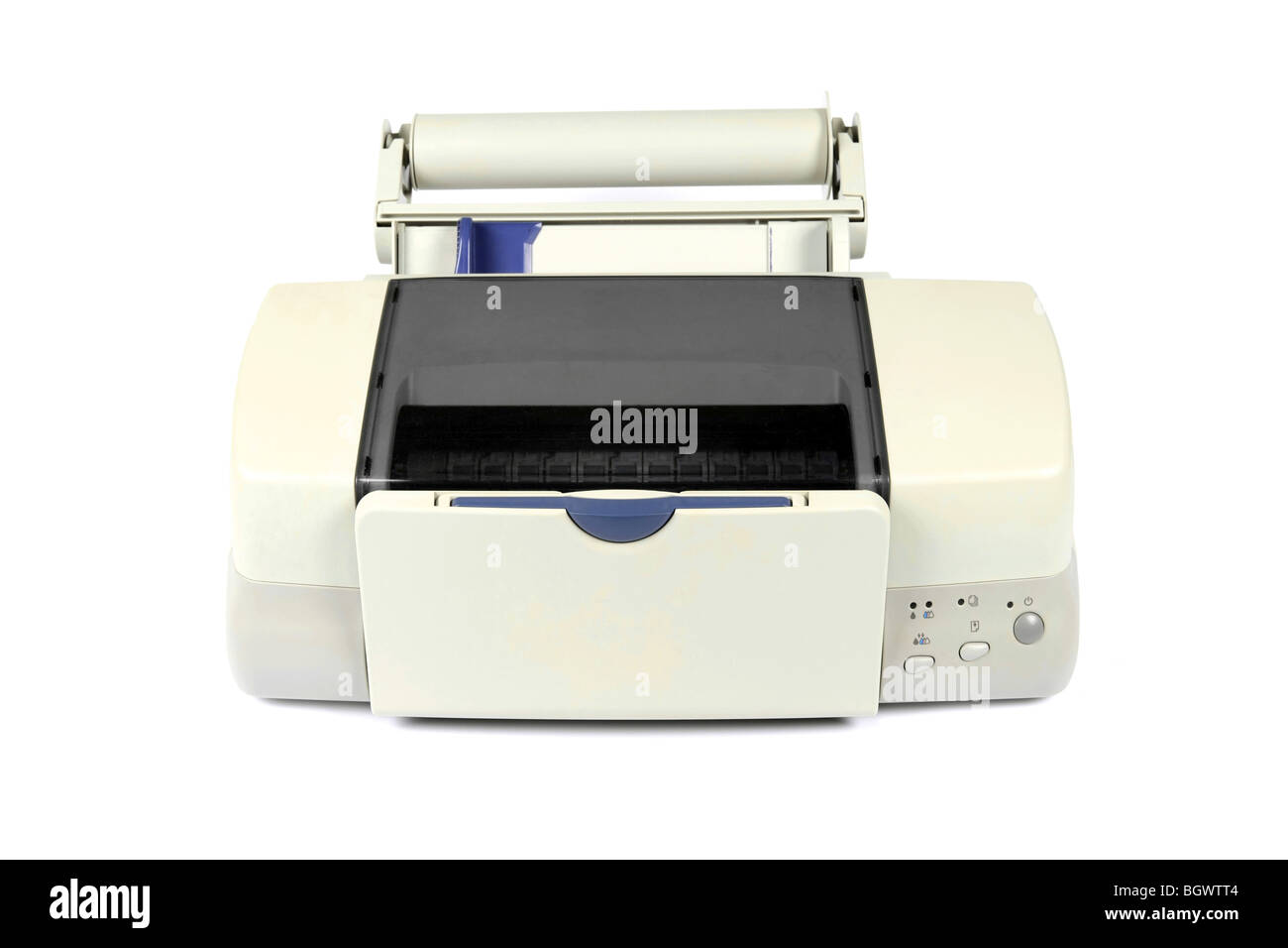 An A4 Inkjet printer as used with a computer against a white background ...