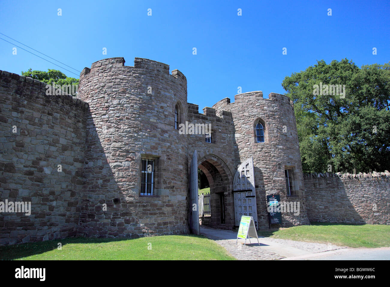 Entrance to the medieval Beeston Castle, built on a rocky outcrop ...