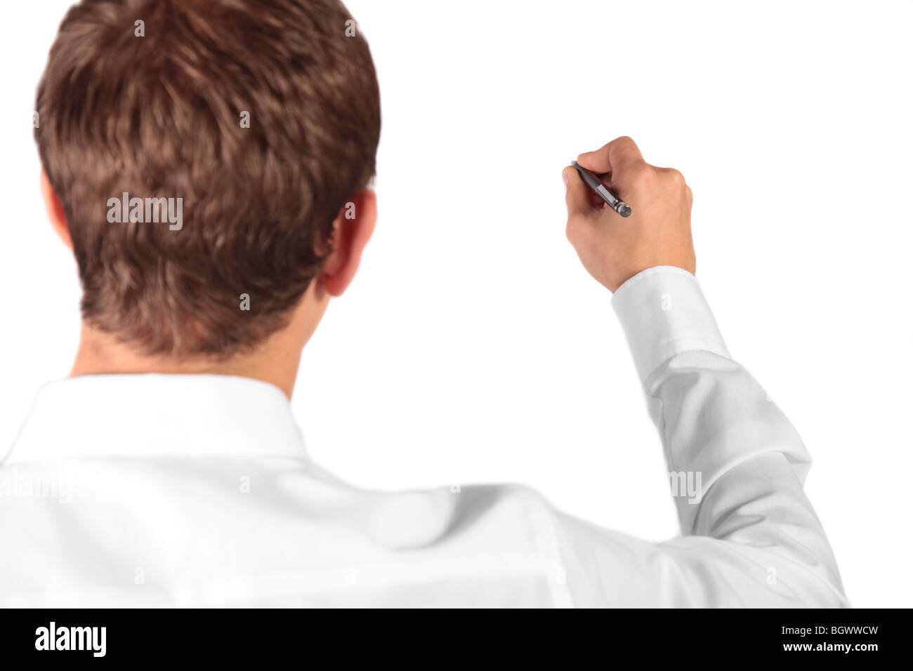 A young man sketching something. All isolated on white background Stock ...