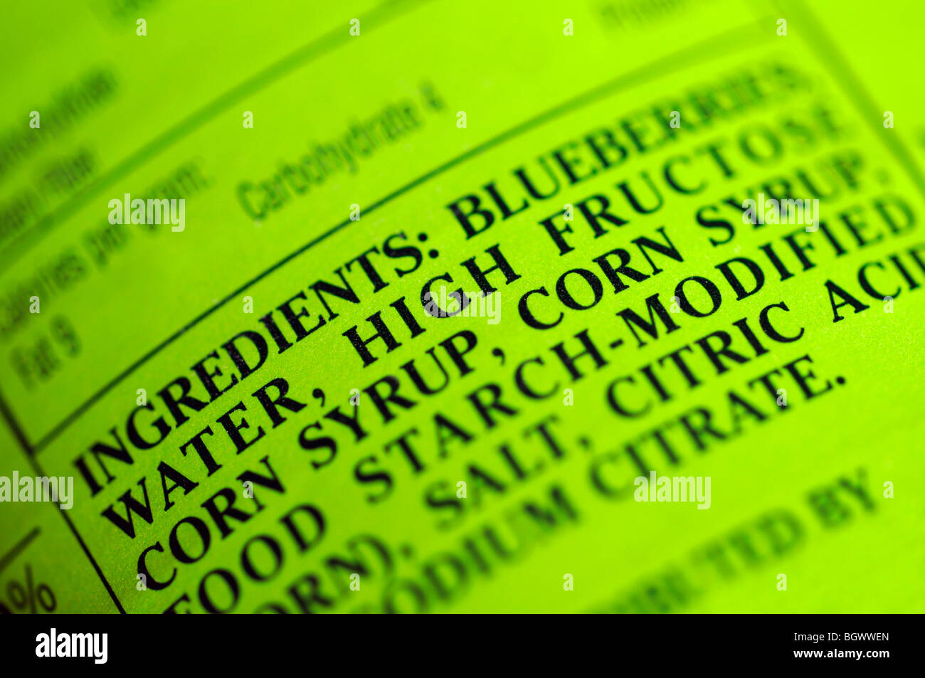 High fructose corn syrup label hi-res stock photography and images - Alamy
