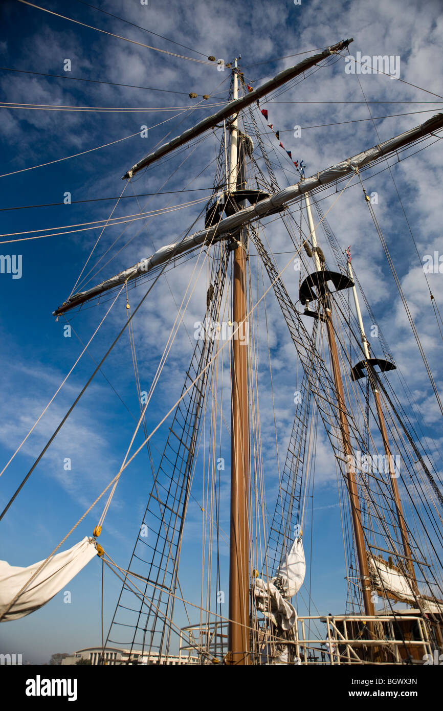 The three-masted ship the Peacemaker docked along the Savannah River ...