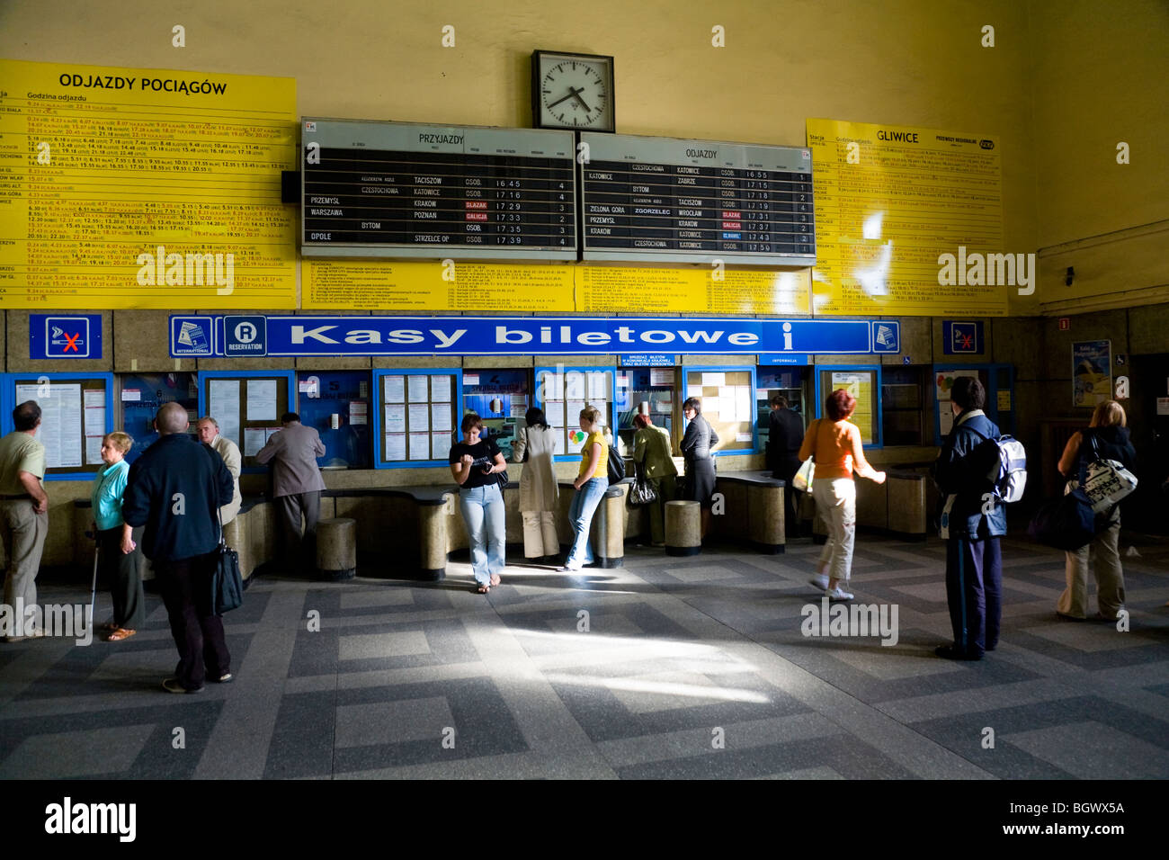 Ticket office hall & ticket kiosk windows inside the main railway ...