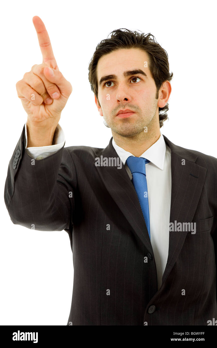 young business man in a suit pointing with his finger Stock Photo - Alamy