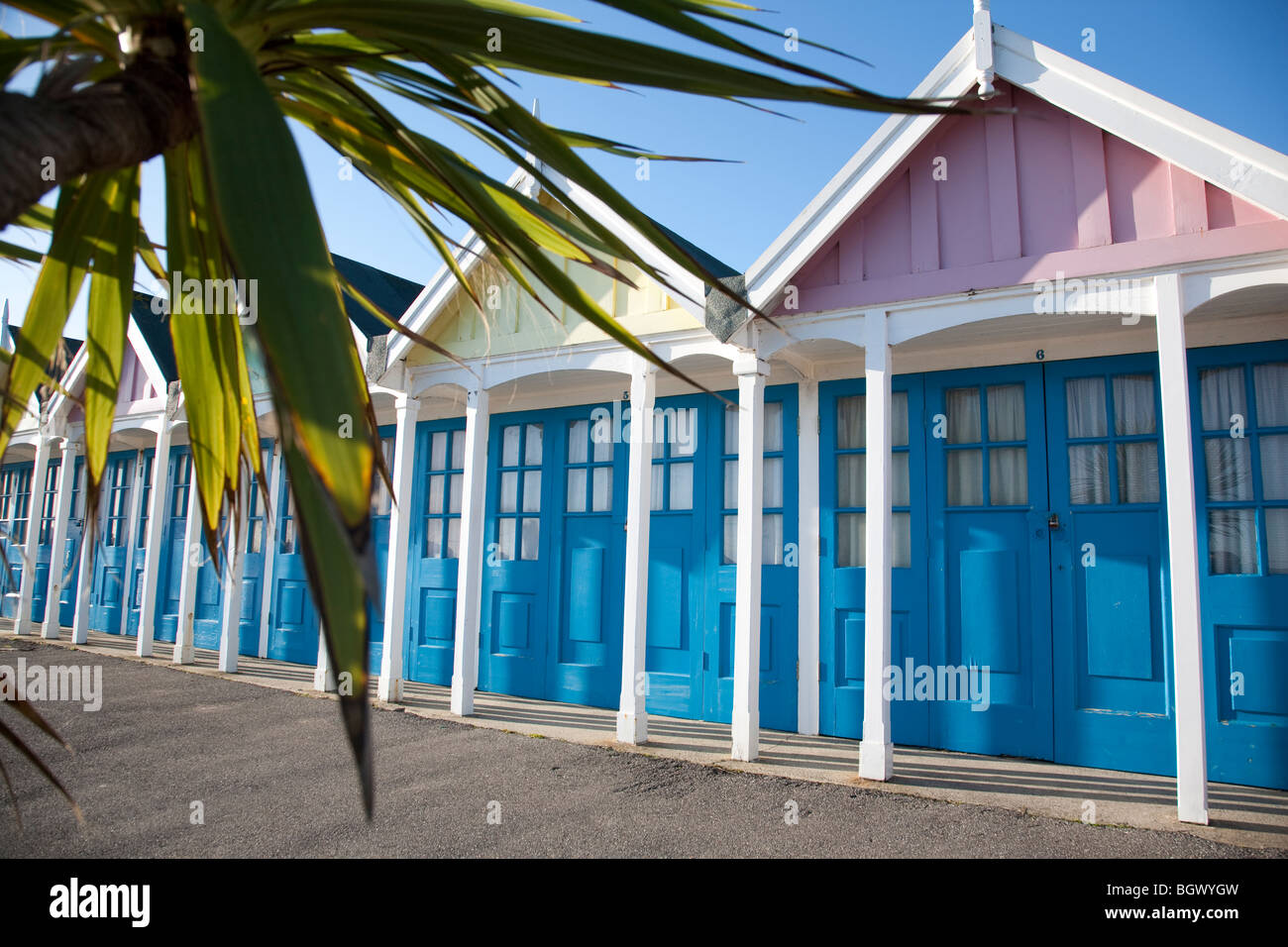 Beach huts on the seafront at Weymouth beach, Dorset, England Stock ...