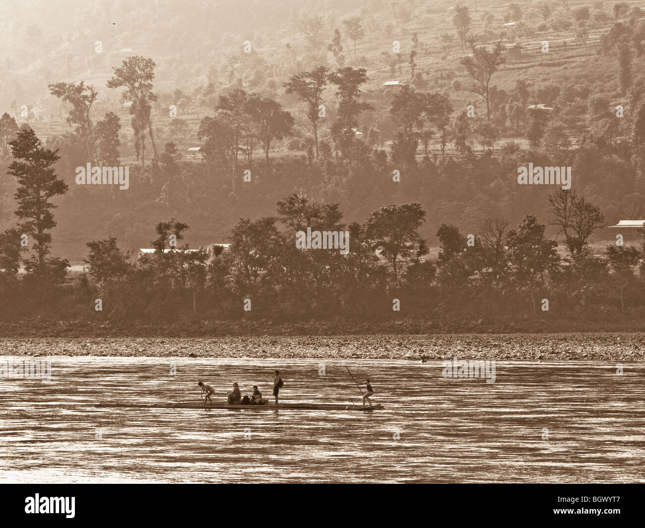 Bamboo raft on the Tamur river, Nepal Stock Photo - Alamy