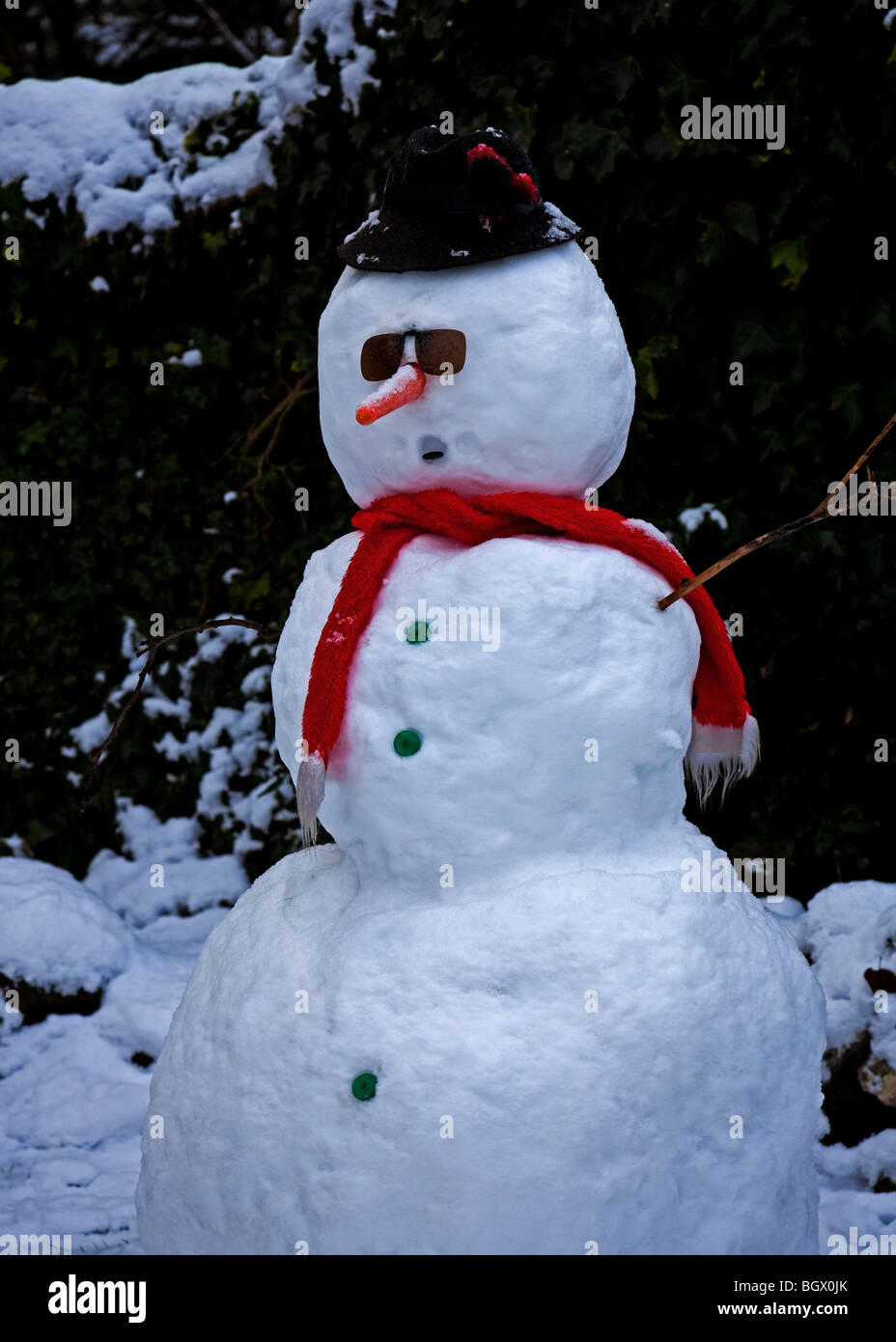 Snowman with sunglasses hat Scotland Stock Photo - Alamy