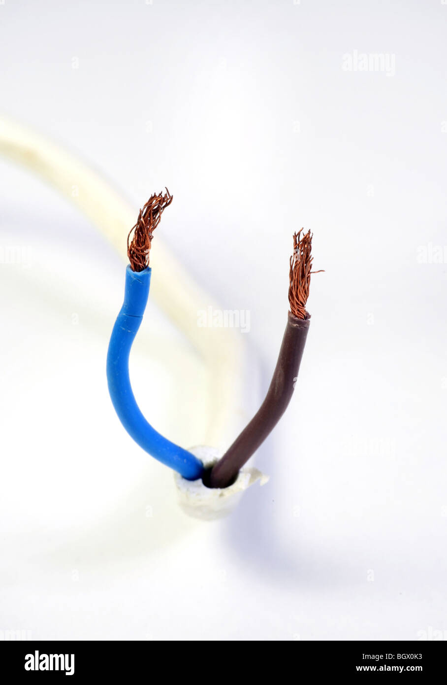 Two uninsulated wires. All on white background Stock Photo - Alamy