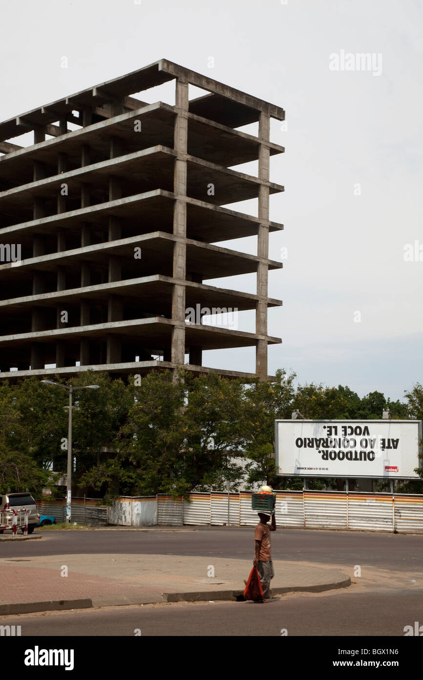 Central street and an unfinished building in Maputo, Mozambique Stock ...