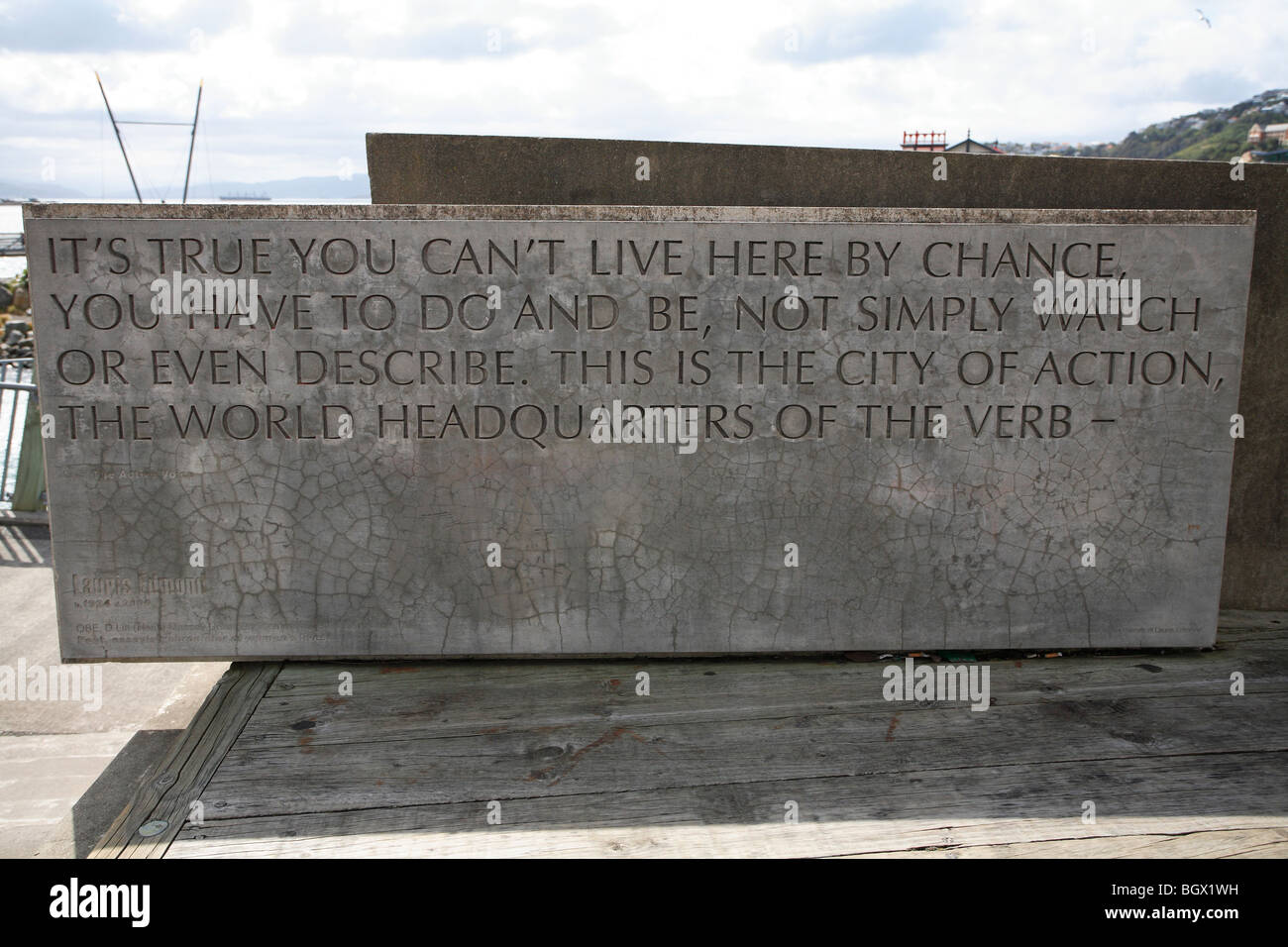 Poem by Lauris Edmond on stone as a piece of public art, located Civic ...