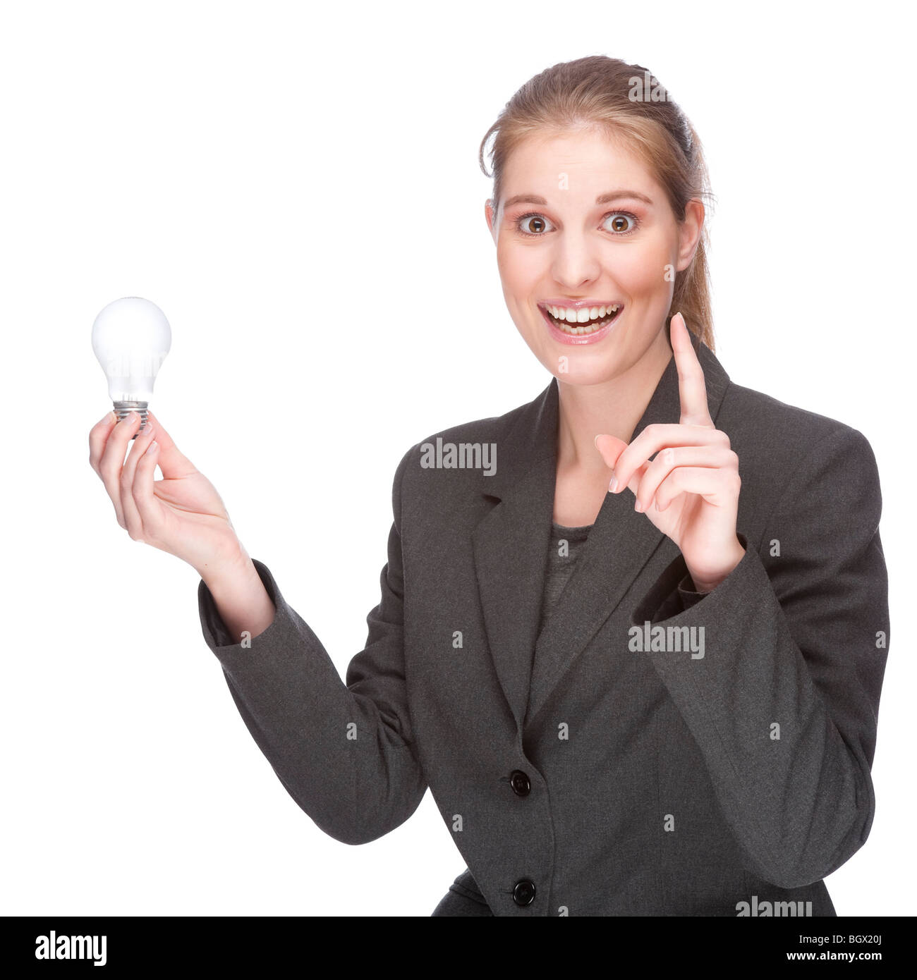 Full isolated studio picture from a young and beautiful business woman ...