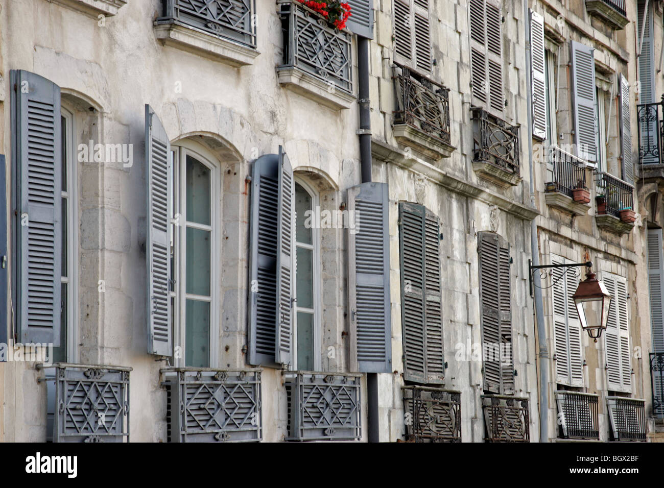 Stone buildings with shuttered windows Bayonne Bordeaux Atlantic Coast ...