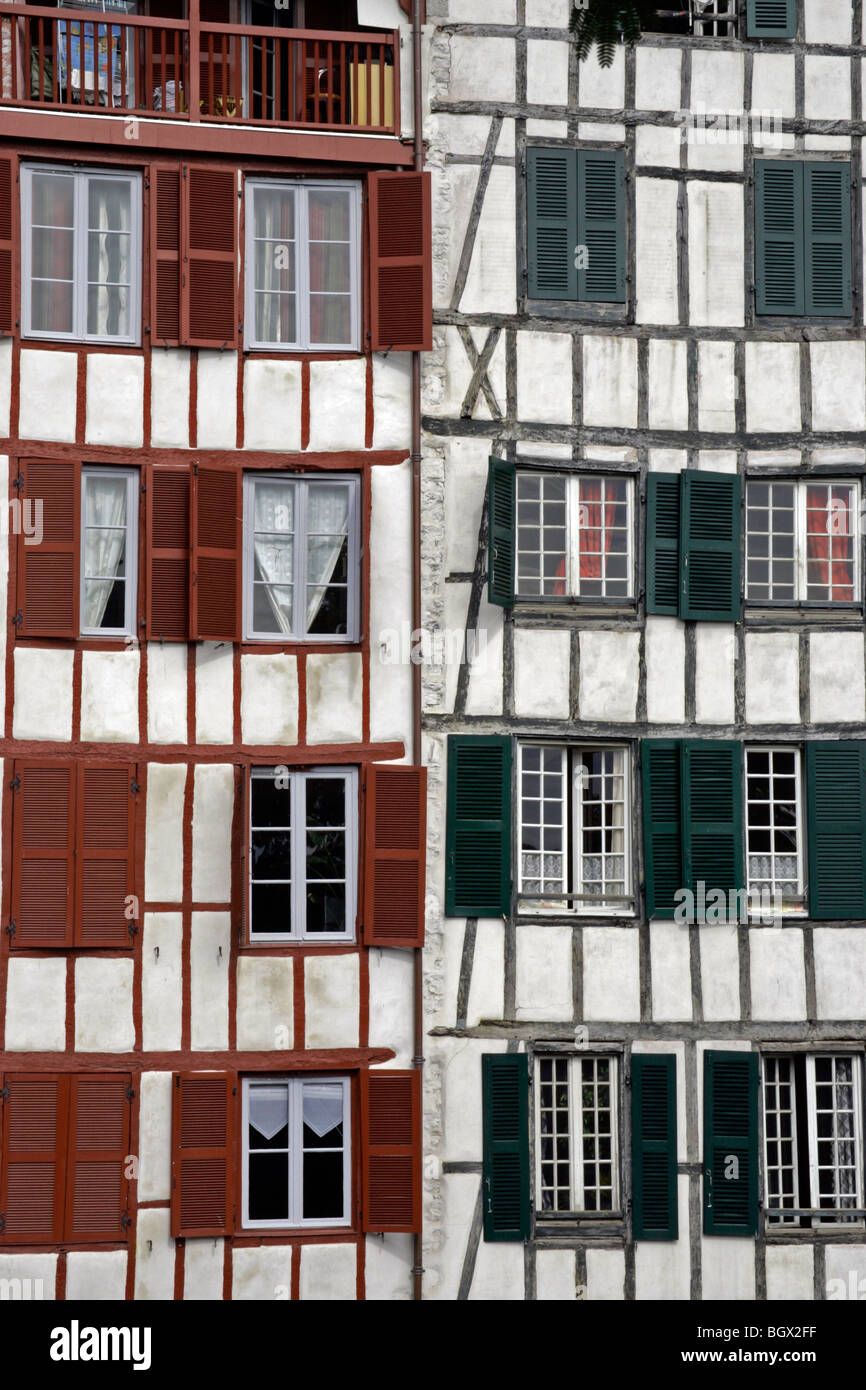 Quarter timbered buildings with shuttered windows Bayonne Bordeaux ...