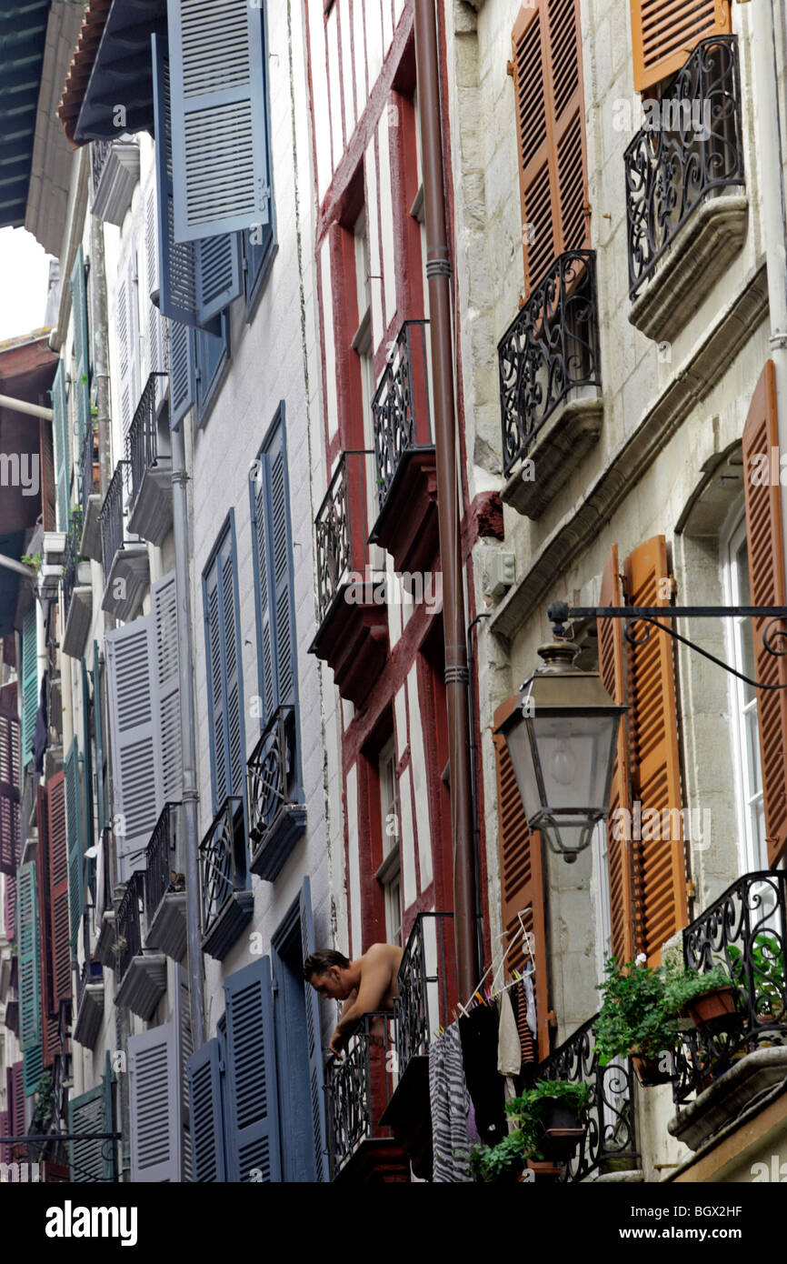 Stone buildings with shuttered windows Bayonne Bordeaux Atlantic Coast ...