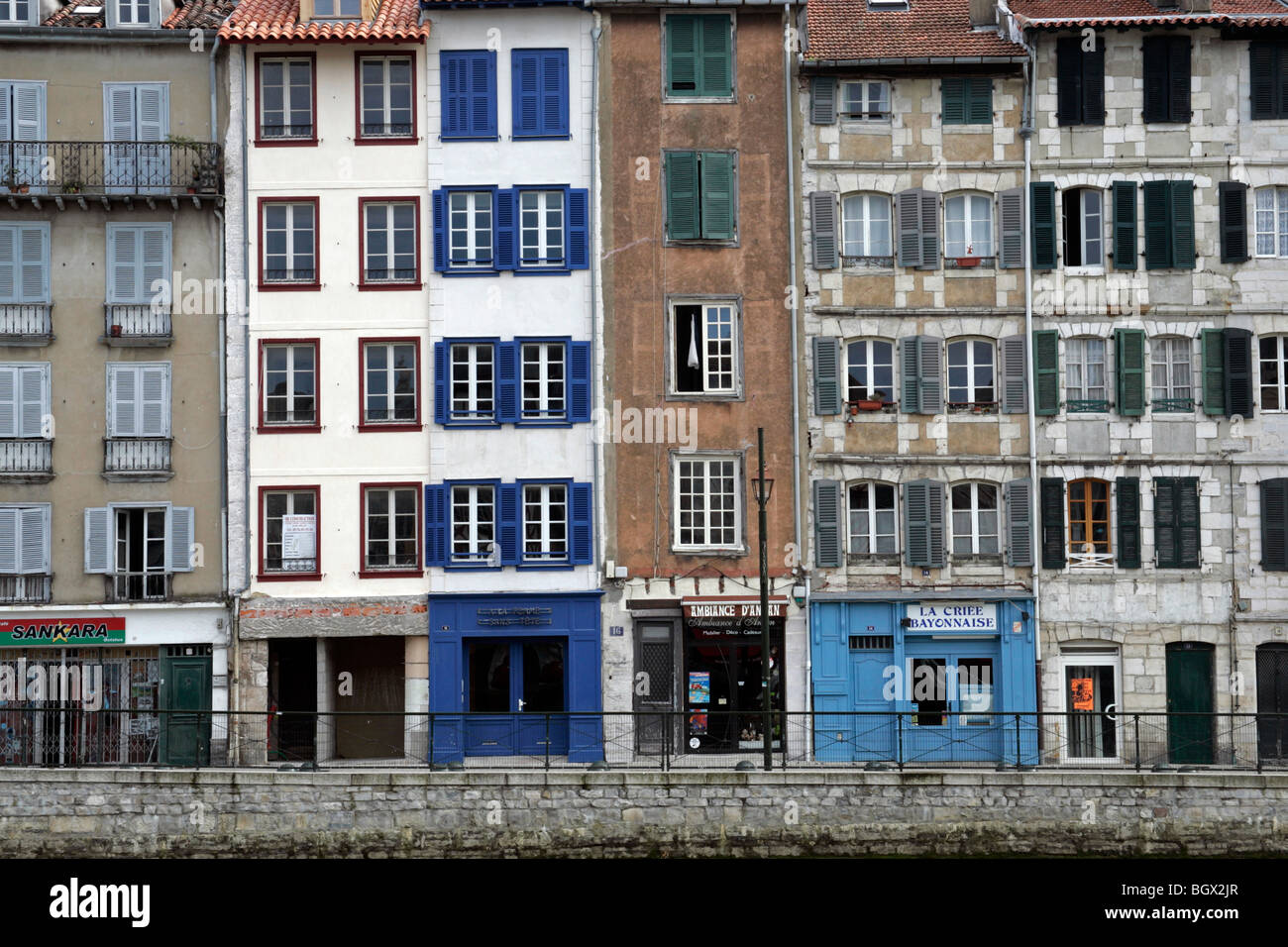 Stone buildings with shuttered windows Bayonne Bordeaux Atlantic Coast ...