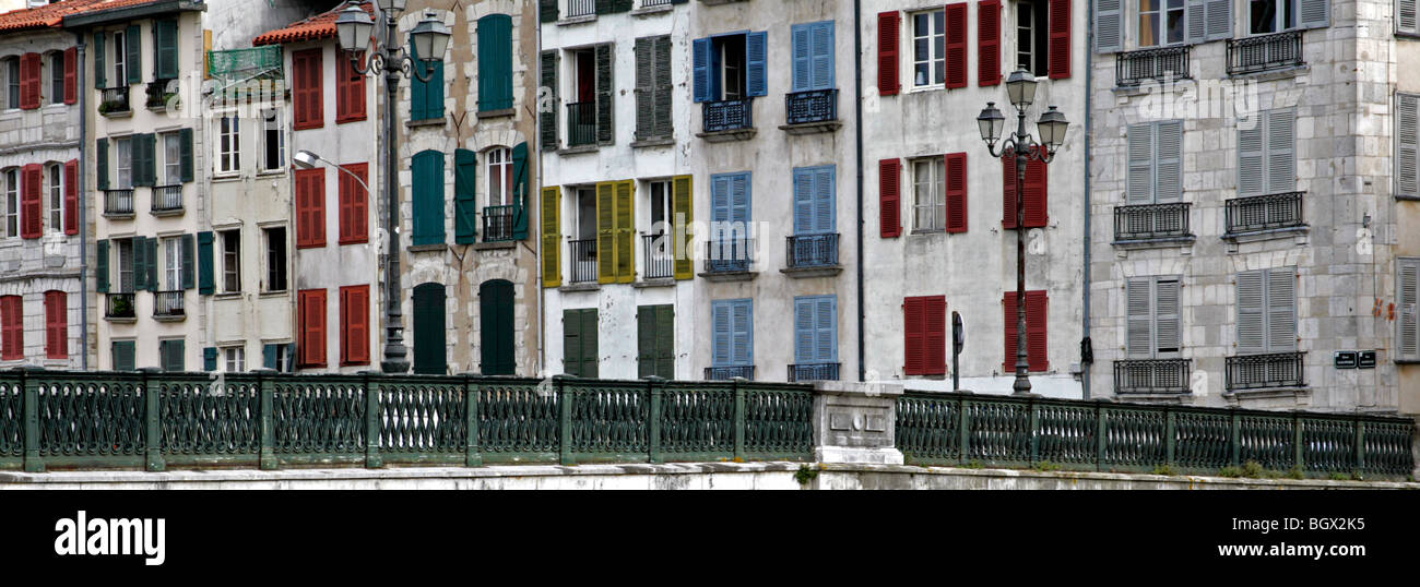 Stone buildings with shuttered windows Bayonne Bordeaux Atlantic Coast ...