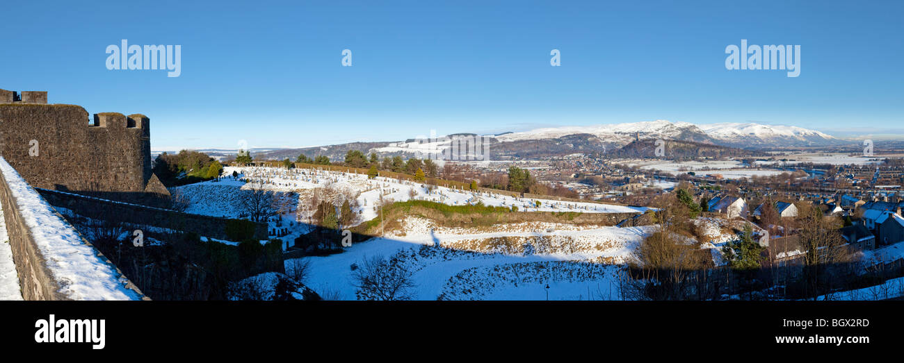 Panorama of a snow covered Stirling taken from Stirling castle on a ...