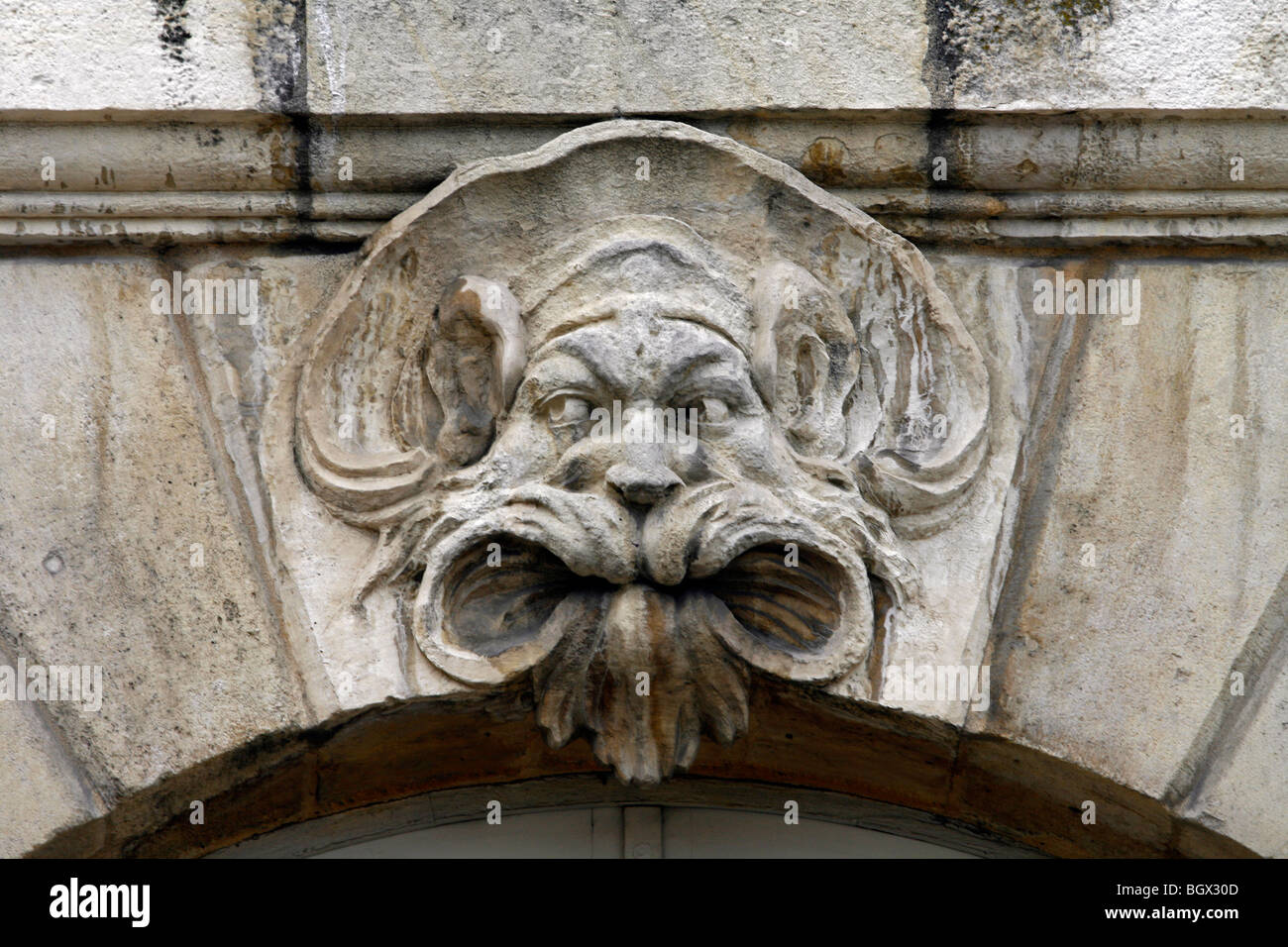 Window detail gargoyles mascarons Place de la Bourse stock exchange ...