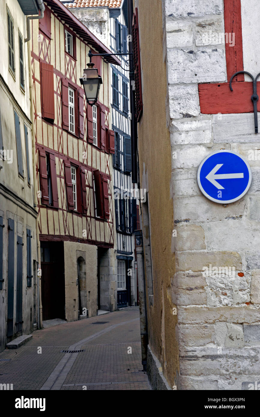 Quarter timbered buildings with shuttered windows Bayonne Bordeaux ...