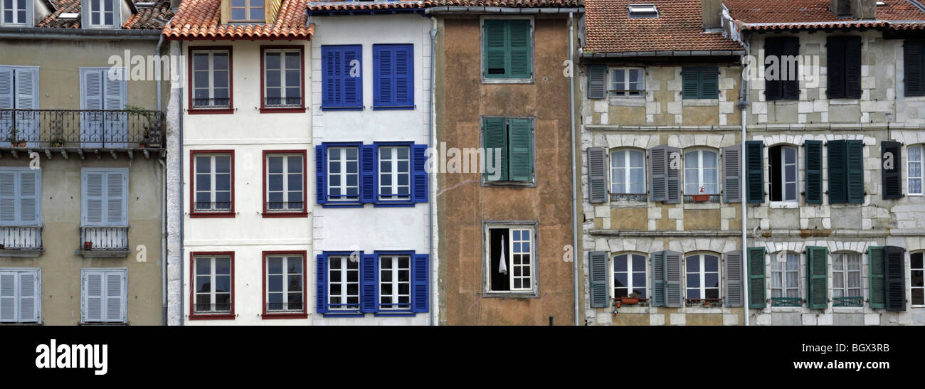 Stone buildings with shuttered windows Bayonne Bordeaux Atlantic Coast ...