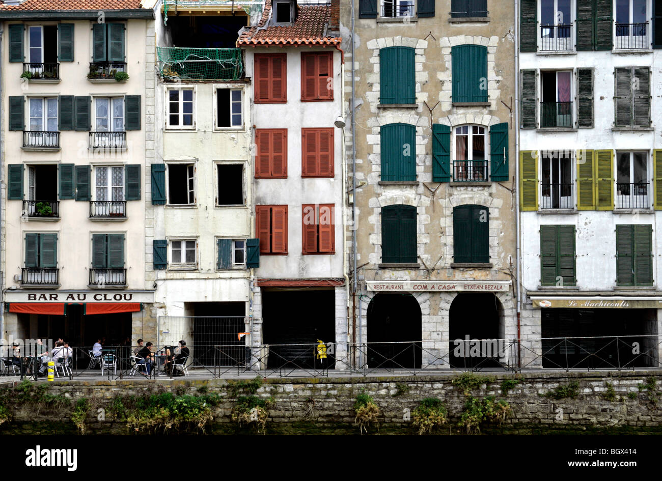 Stone buildings with shuttered windows Bayonne Bordeaux Atlantic Coast ...