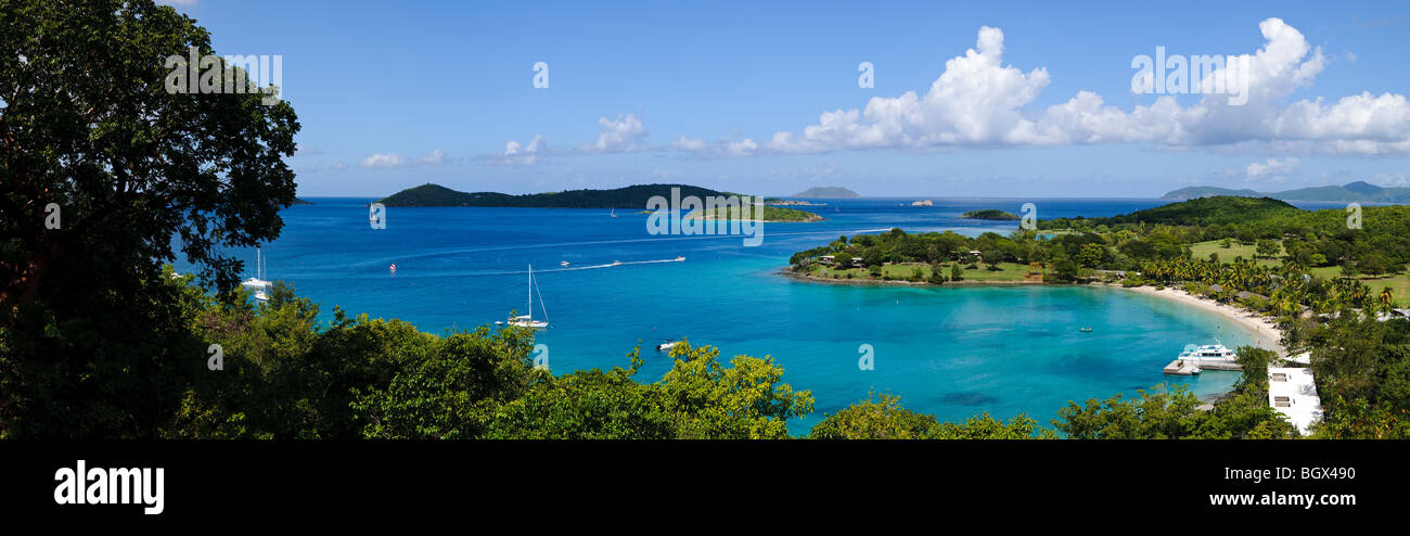 Elevated view of Caneel Bay's famous resort on St. John, in the US ...