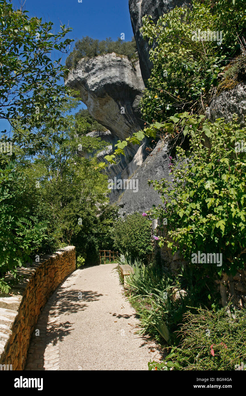 Cliffside path Les Eyzies Dordogne Aquitaine France travel tourist ...