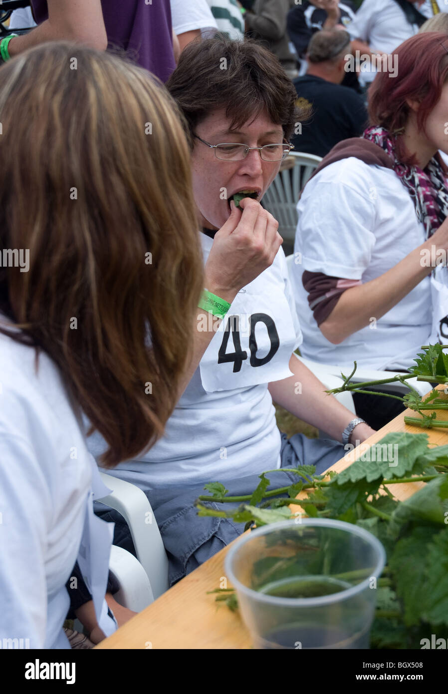 two female competitor during the 2009 world nettle eating championships ...
