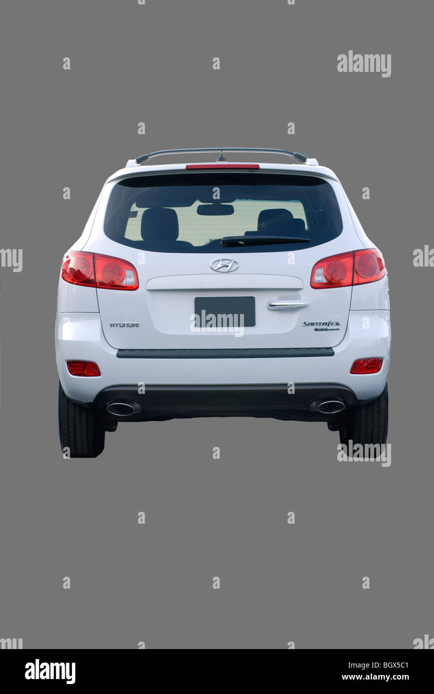 Back view cut-out of a Hyundai Santa Fe, a mid-size crossover SUV ...