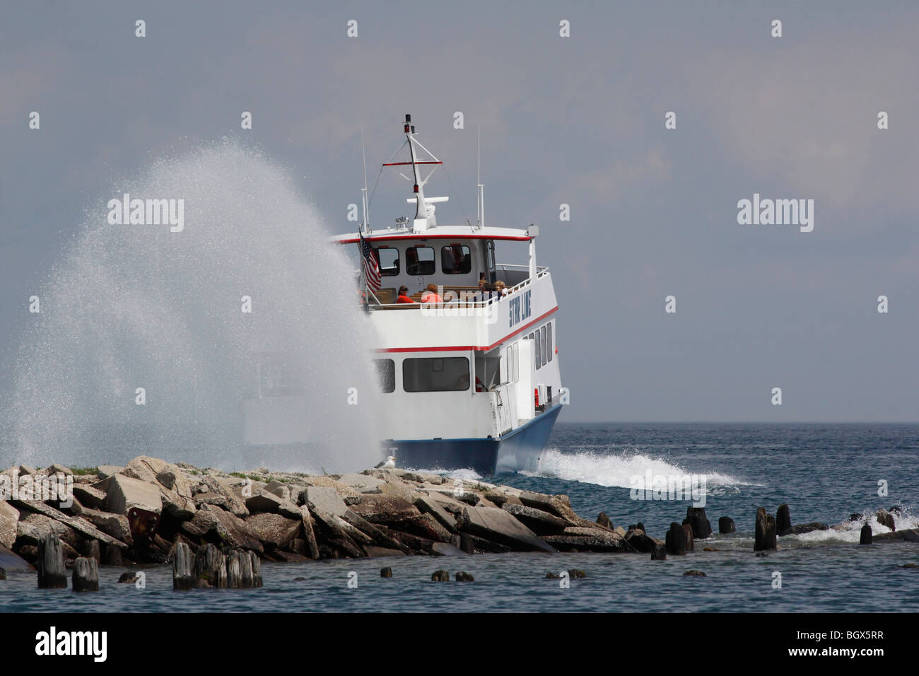 Ferry boat Star Line cruising Lake Huron Upper Peninsula at Michigan MI ...