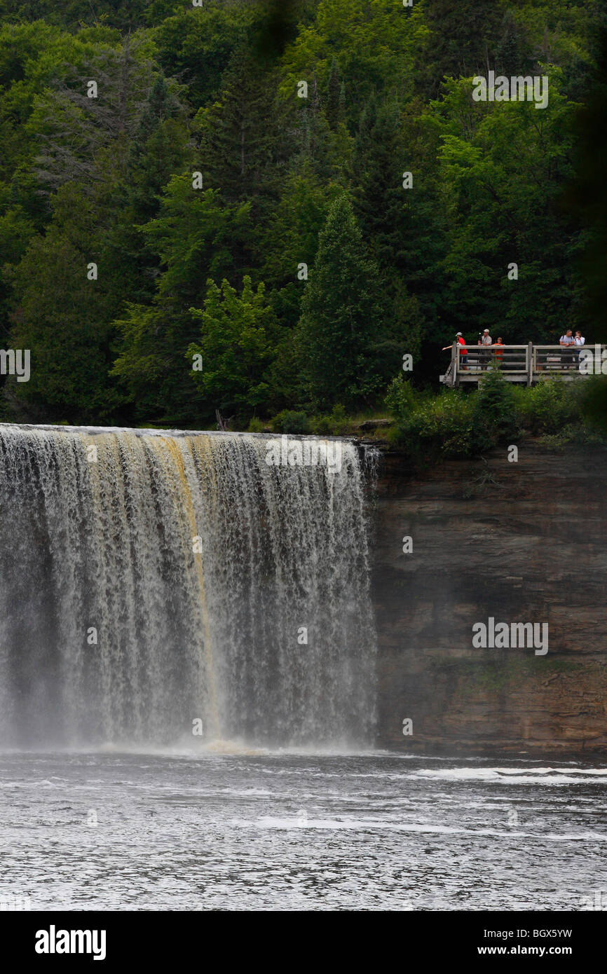 View on a beautiful and unique waterfall Tahquamenon Lower Falls ...