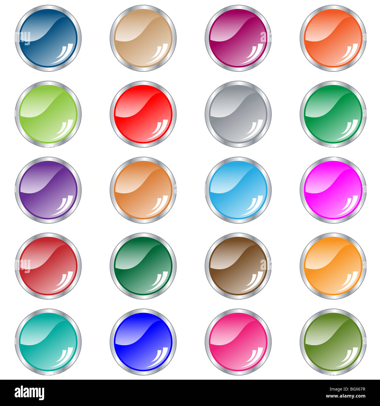 Web buttons. Round shiny set of twenty navigation buttons in assorted ...