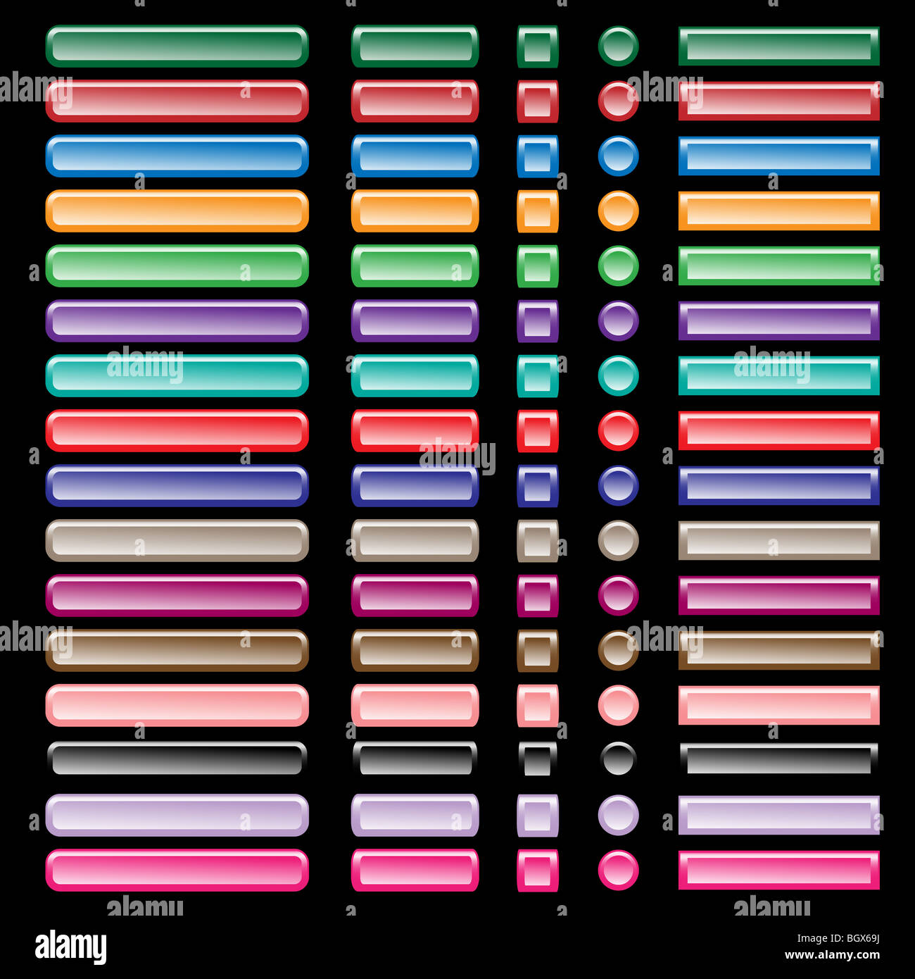 Web buttons collection in assorted colors, shapes and sizes. Isolated ...