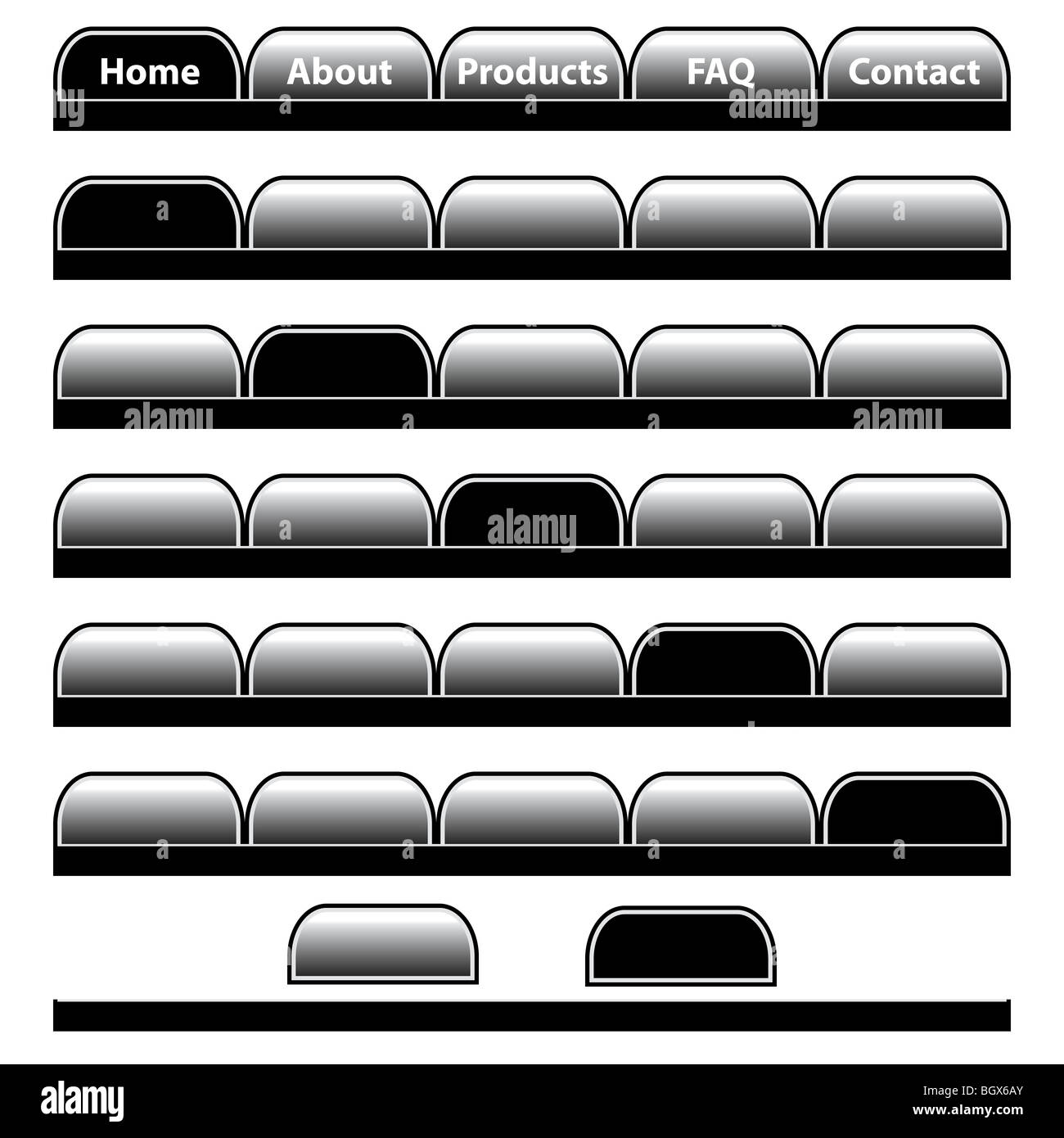 Web buttons, black and gray navigation bars set with individual blank ...